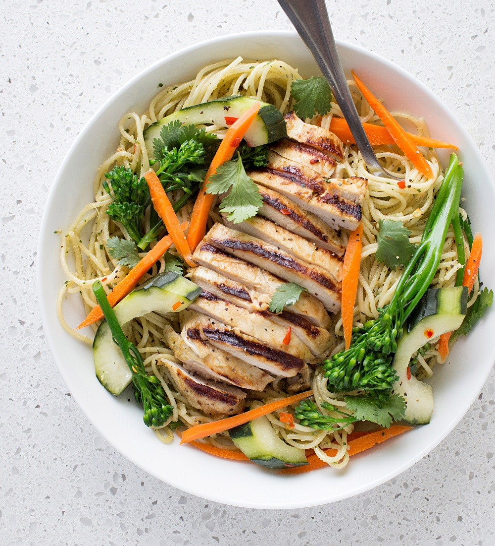 Grilled Chicken over Peanut Noodles with Broccoli Rabe and Pickled ...